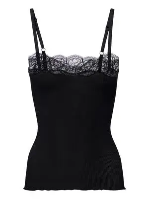 Saint Laurent Lace-trimmed Silk Jersey Tank Top - Black