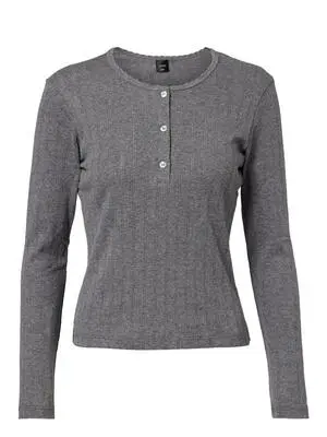 LESET Pointelle Cotton Henley Shirt - Grey