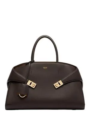 FERRAGAMO Hug Medium Leather Tote Bag - Brown