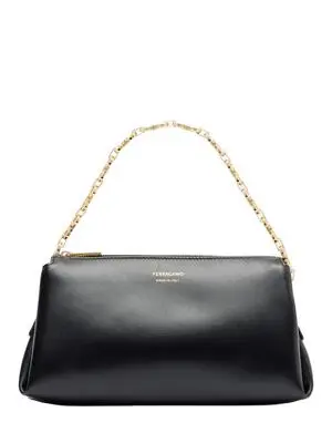 FERRAGAMO Gancini Mini Leather Shoulder Bag - Black