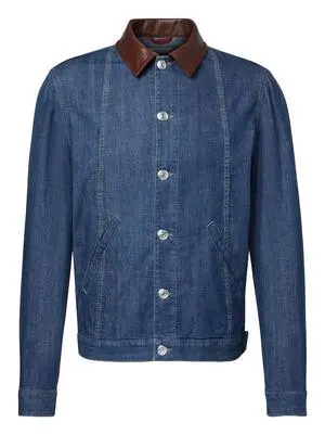 Brunello Cucinelli Leather-trimmed Denim Jacket - Blue