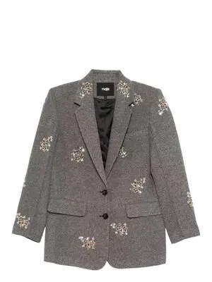 Maje Floral-embroidered Blazer - Grey