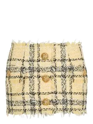 Balmain Tweed Sequinned Check Mini Skirt - Yellow