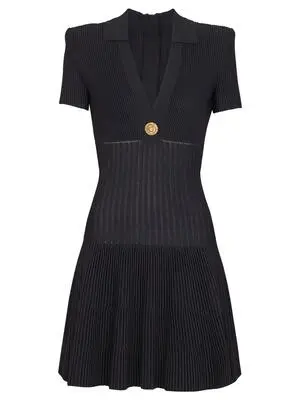 Balmain Flared Knit Mini Dress - Black