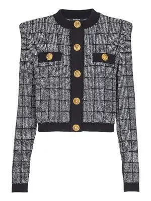 Balmain Tweed Check Cardigan - Black