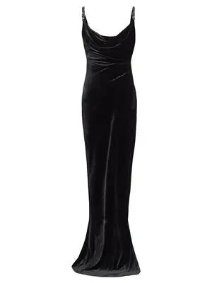 Balmain Velvet Gown With Embellished Straps - Black