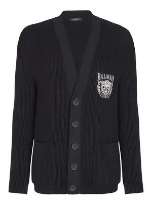 Balmain Cotton-blend Crest Cardigan - Black