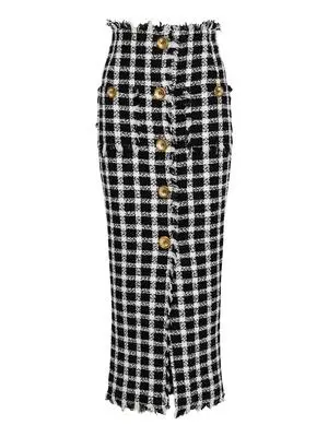 Balmain Tweed Gingham Maxi Skirt - Black