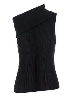 Rick Owens Athena Asymmetric Ribbed Top - Black
