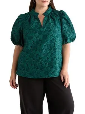SUGARLIPS Arielle Jacquard Puff Sleeve Top - Emerald