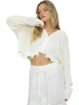 BELLE & BLOOM Another Love Fringe Zip Knit - White