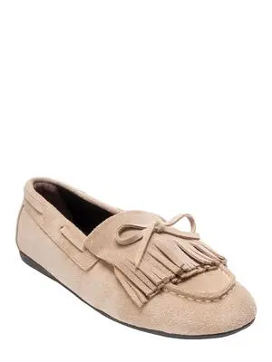 FOREVER & ALWAYS SHOES Leather Tassel Loafer - Beige Suede Leather