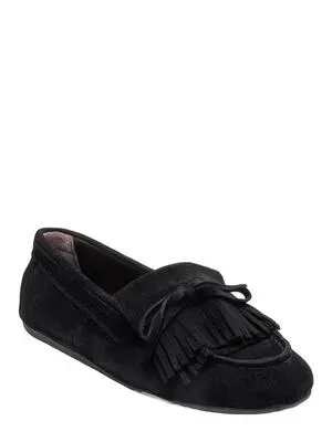 FOREVER & ALWAYS SHOES Leather Tassel Loafer - Black Suede Leather