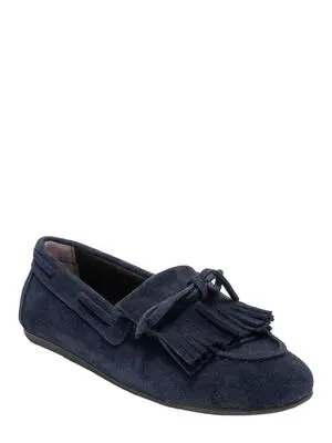 FOREVER & ALWAYS SHOES Leather Tassel Loafer - Navy Suede Leather
