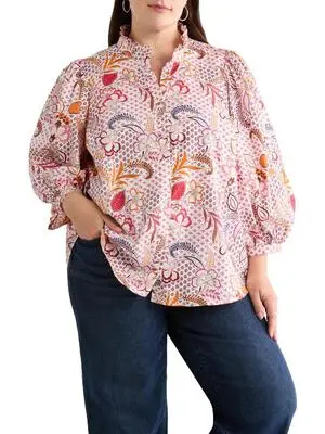 SUGARLIPS Floral Button-up Shirt - Cream-mult