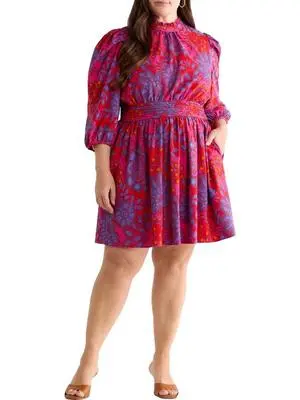 SUGARLIPS Floral Pleated Dress - Fuchsia-multi