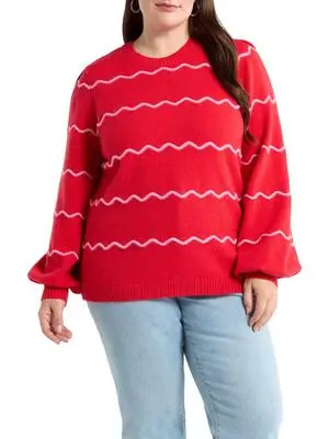 SUGARLIPS Maeverly Wavy Striped Crewneck Sweater - Red-fuchsia