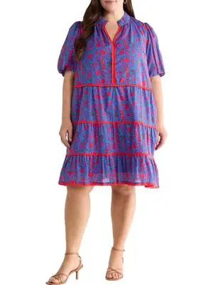 SUGARLIPS Floral Tiered Shift Dress - Blue-fuchsia