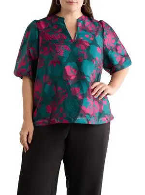 SUGARLIPS Kaelani Floral Jacquard Top - Teal-pink