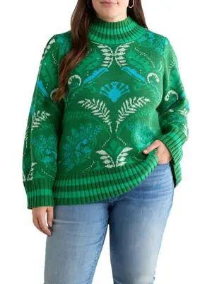 SUGARLIPS Verda Mock Neck Sweater - Green-multi