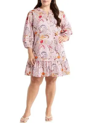 SUGARLIPS Floral Print Ruffle Hem Dress - Cream-mult