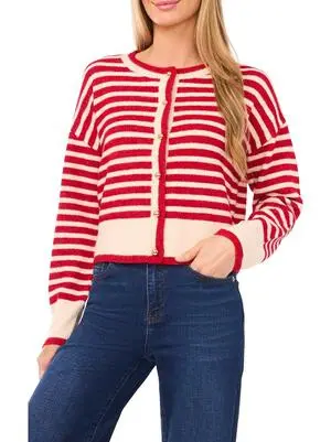 CECE DUPRAZ Striped Crewneck Cardigan - Royal Red