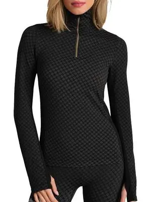 RHONE Houndstooth Seamless Half-Zip Pullover Pure Black Houndstooth