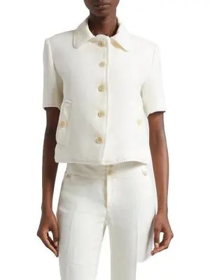 Etro Cropped Linen Jacket - Bianco Naturale