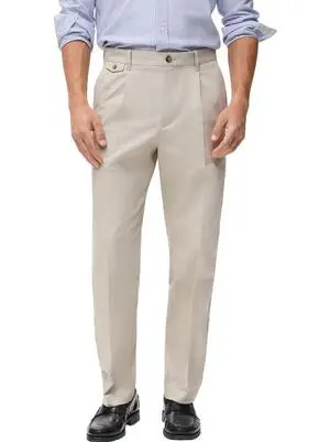 Mango Regular Fit Pleated Cotton Trousers - Sand