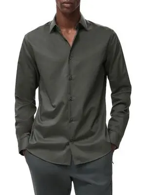 Mango Stretch Button-up Shirt - Khaki Green