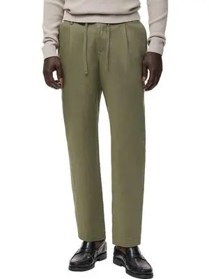 Mango Slim Fit Drawstring Trousers - Khaki Green