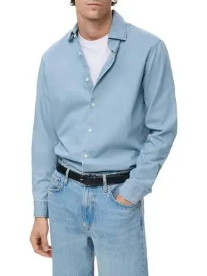 Mango Cotton Chambray Button-up Shirt - Light Blue