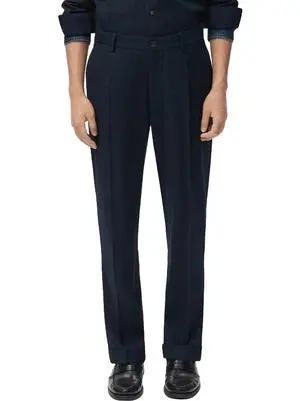 Mango Regular Fit Pleated Trousers - Navy