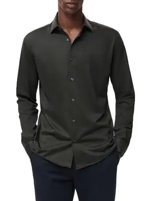 Mango Comfort Stretch Button-up Shirt Dark Green