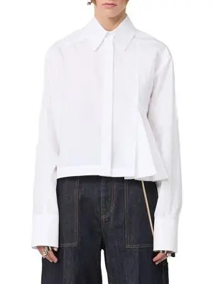 Sportmax Certo Pleated Crop Poplin Button-up Shirt - Optical White