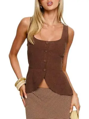 Princess Polly Spirito Square Neck Linen Blend Vest - Brown