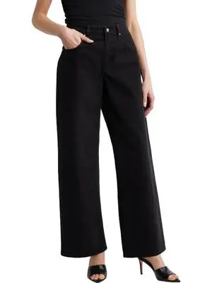 Mango Libra Embellished Wide Leg Jeans Black Denim