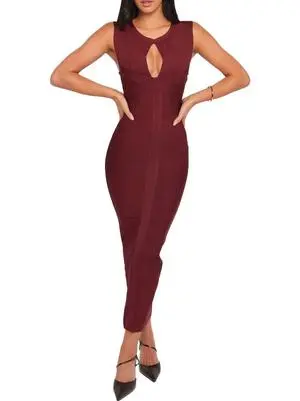 PETAL & PUP Josiah Keyhole Body-con Midi Dress - Burgundy