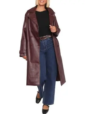 PETAL & PUP Faux Leather Longline Jacket - Burgundy