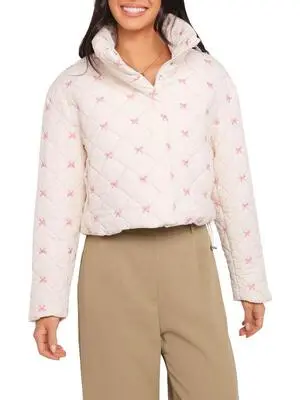 PETAL & PUP Diamond Quilted Jacket With Embroidered Bows - Pink Bow