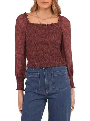PETAL & PUP Alberta Shirred Crop Top - Burgundy Paisley