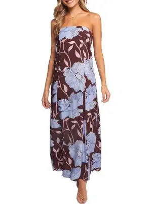 PETAL & PUP Floral Strapless Maxi Dress - Blue Poppies