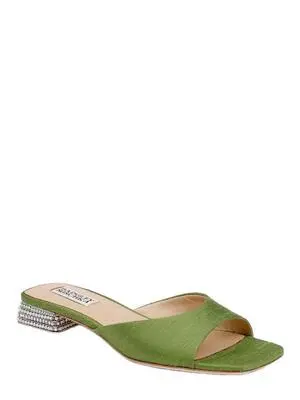 Badgley Mischka Oahu Embellished Slide Sandal - Olive Silk
