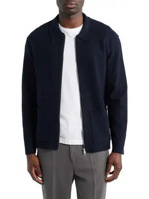 Nn07 Jonas 6398 Boiled Merino Wool Zip Cardigan - Navy Blue