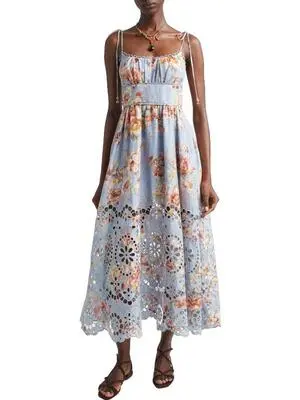 Zimmermann Awaken Picnic Eyelet Embroidered Linen Sundress - Chambray Floral