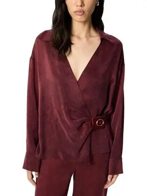NOCTURNE Logo Buckle Wrap Blouse - Burgundy