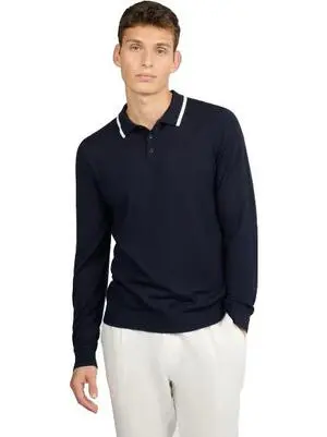 Onia Extra Fine Merino Wool Long Sleeve Polo - Midnight/white