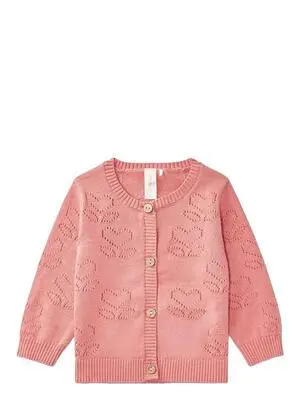 MINIMOI Heart Pattern Cotton Cardigan Sweater - Rose Pink