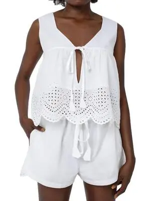 HAVELI Nora Schiffli Top - White