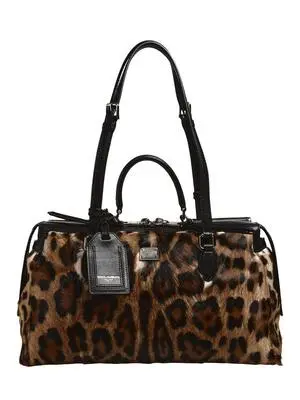 Dolce & Gabbana Leopard Print Calf Hair Satchel - 89738 Leo/nero